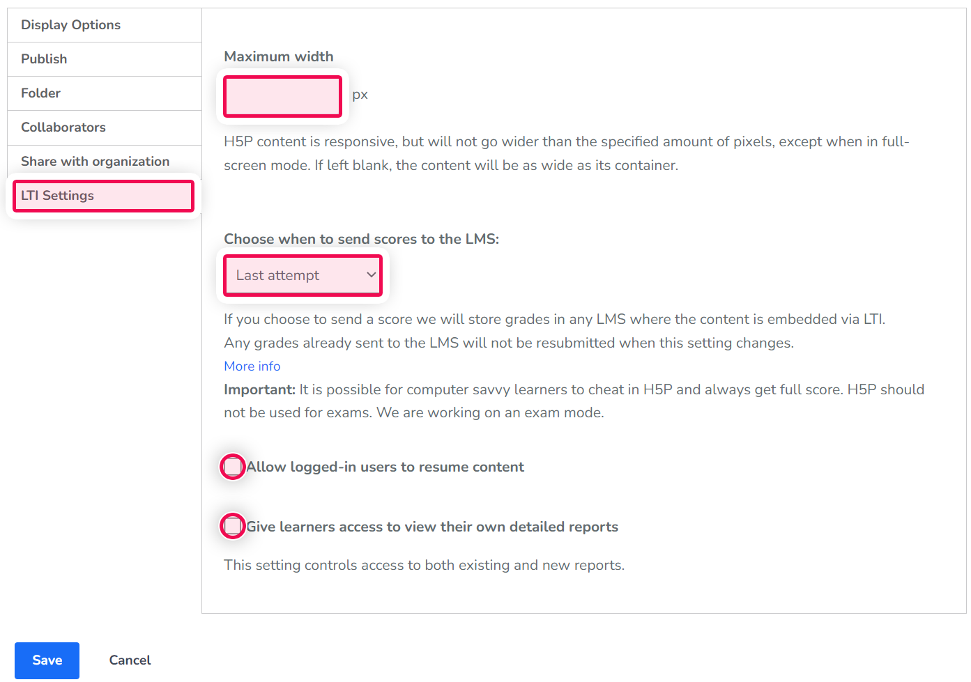 Content Settings – H5P